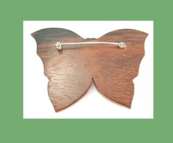Green Bakelite and Wood Butterfly Pin